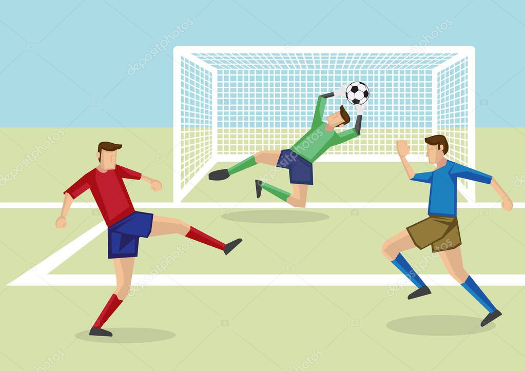 Dibujos animados vectoriales ilustraci n del portero saltando para atrapar la pelota de f tbol ...