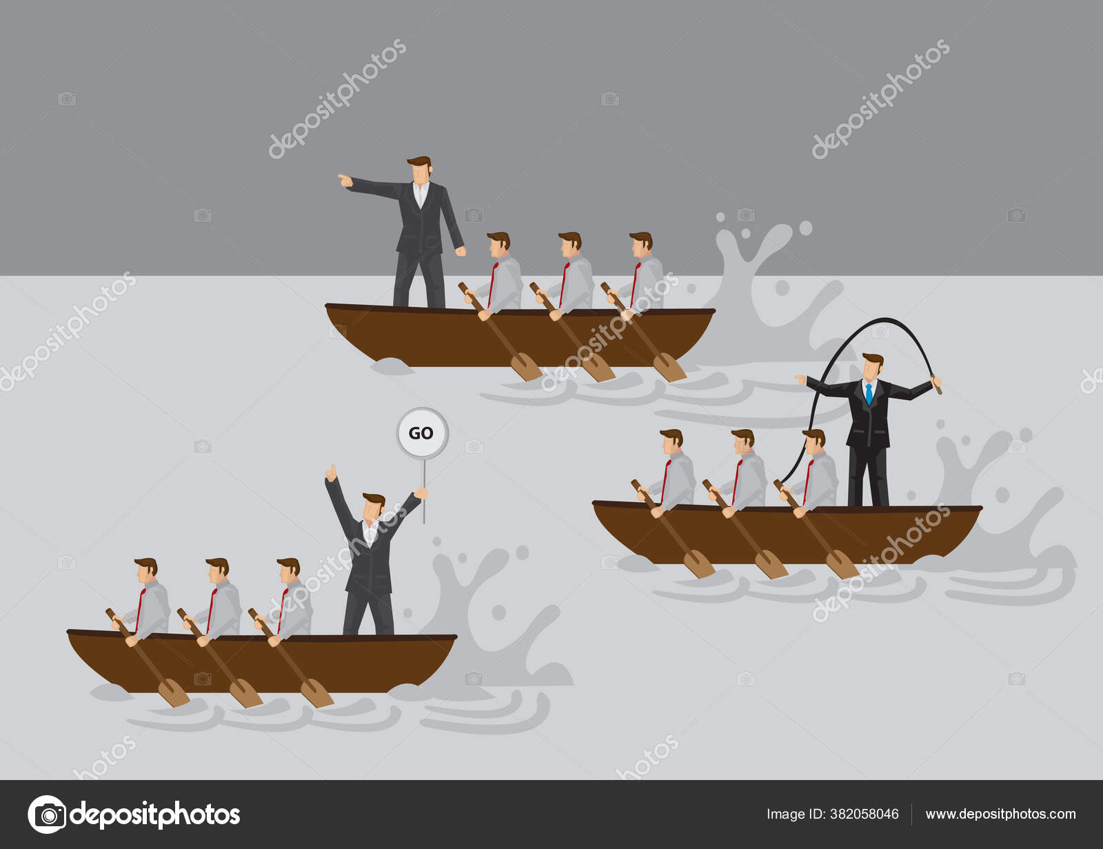 Businessmen Boat Rowing Competition Leaders Using Different Leadership ...