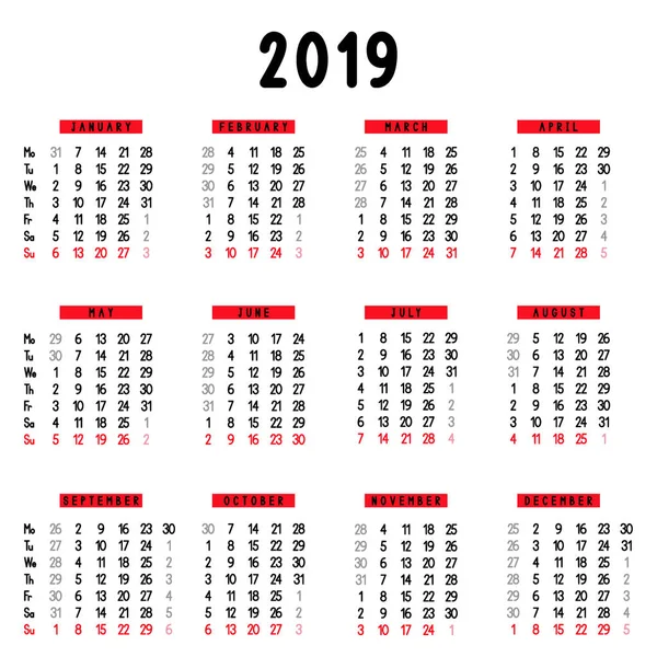 2020 calendar grid with weeks vector illustration — Stock Vector ...