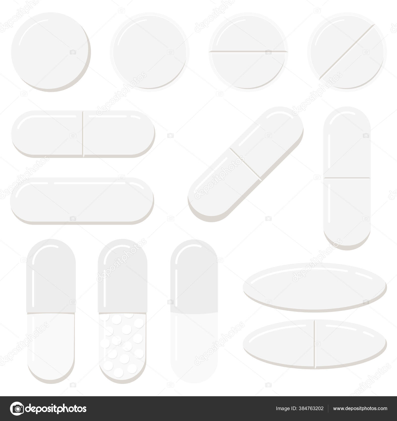 Pills and capsules templates set isolated on white background. White ...