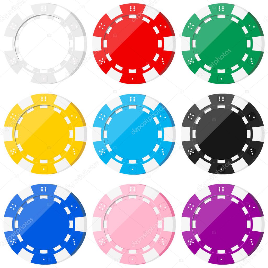 Poker iconos coloridos chip conjunto aislado sobre fondo blanco blanco ...