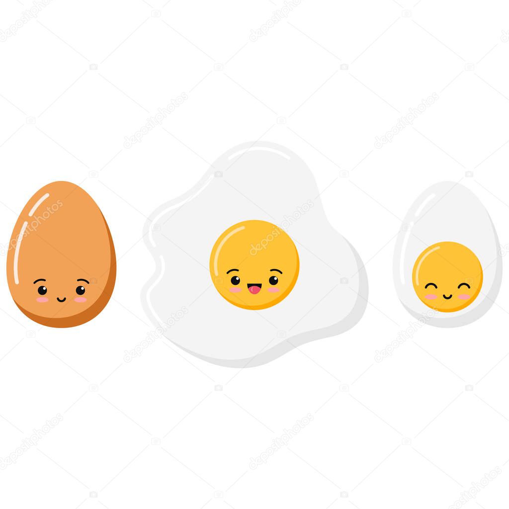 Emoji lindo frito, hervido y medio huevos icono conjunto aislado sobre ...