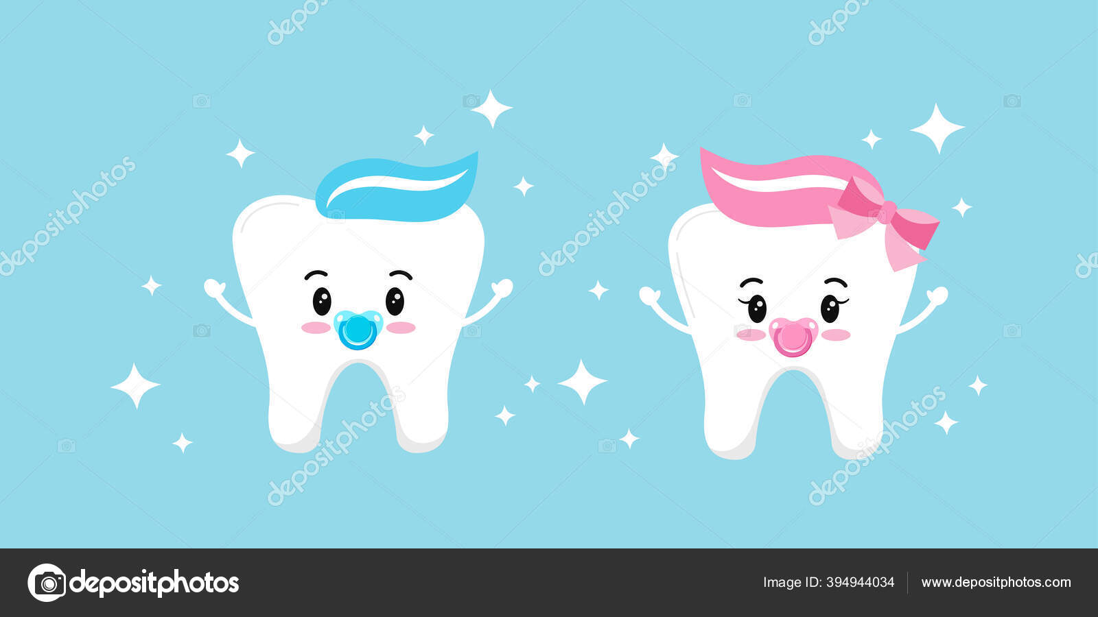 Cute baby tooth boy and girl with dummy vector set isolated on ...