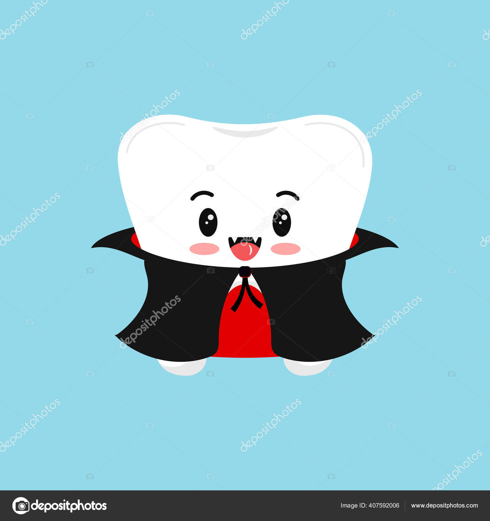 Cute tooth in dracula vampire costume isolated vector icon. Stock ...