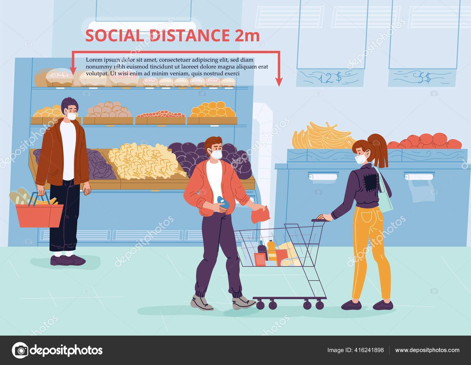 People in mask social distancing at grocery shop Stock Vector Image by ...