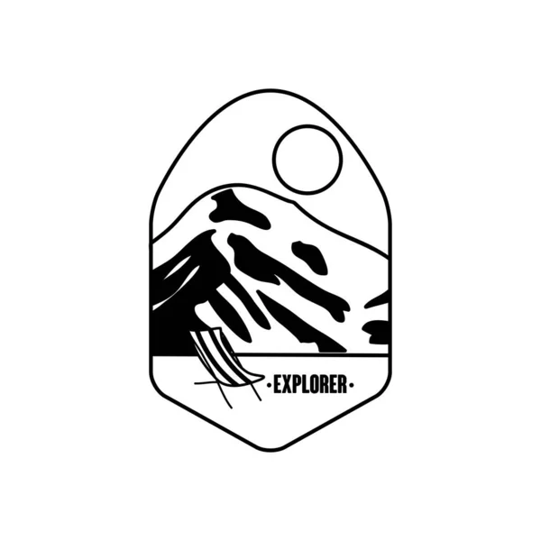 Adventure insignia badge with snow mountain and half moon, silhouette ...