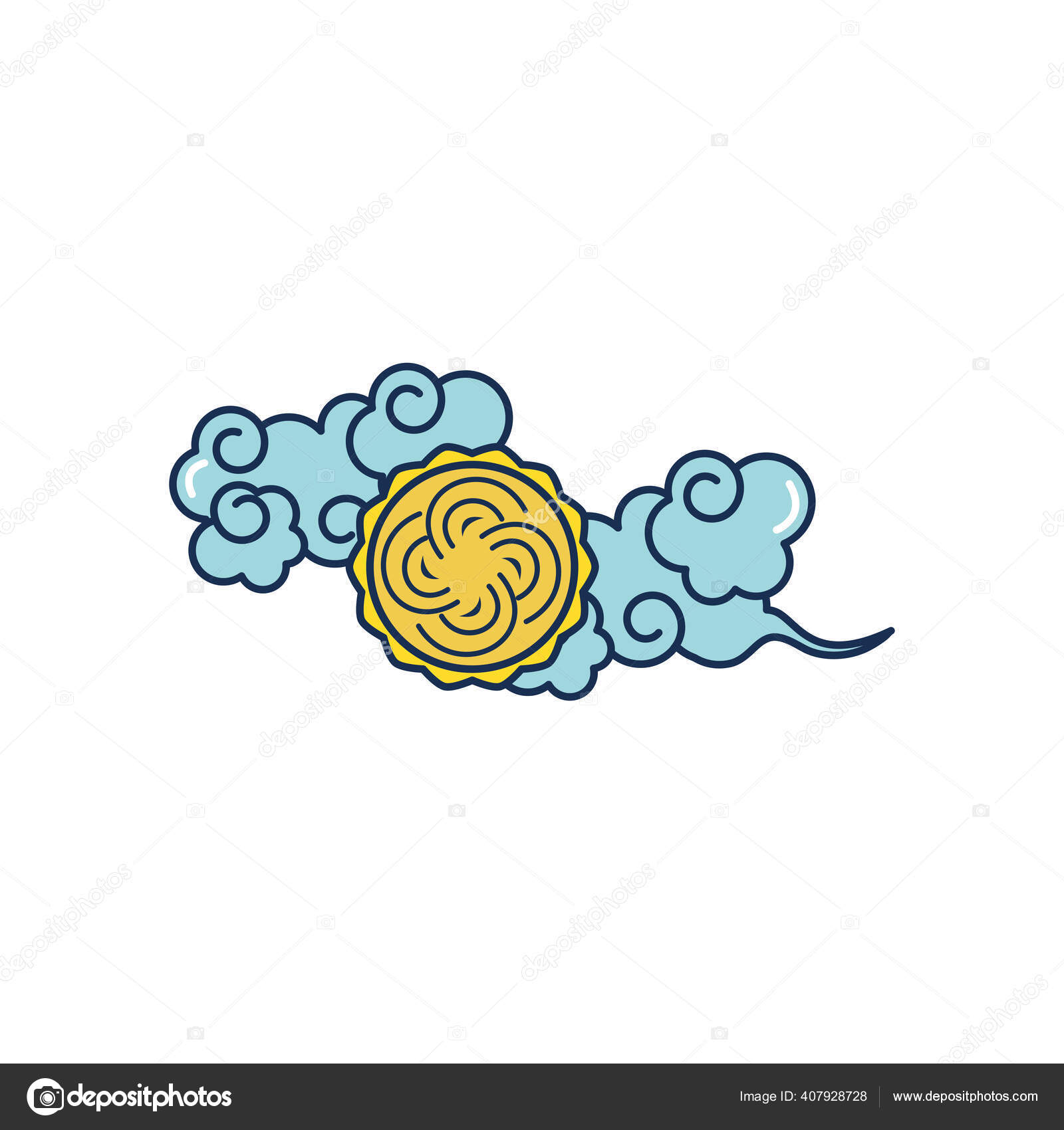 Oriental cloud and mooncake icon, line fill style Stock Vector Image by ...