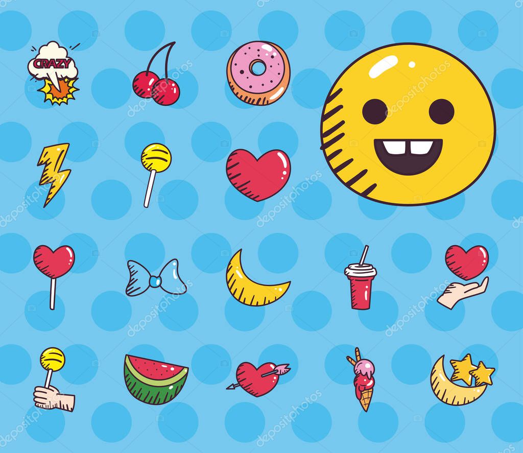 l nea de arte pop y colecci n de estilo de relleno de iconos de dise o de vectores 2024