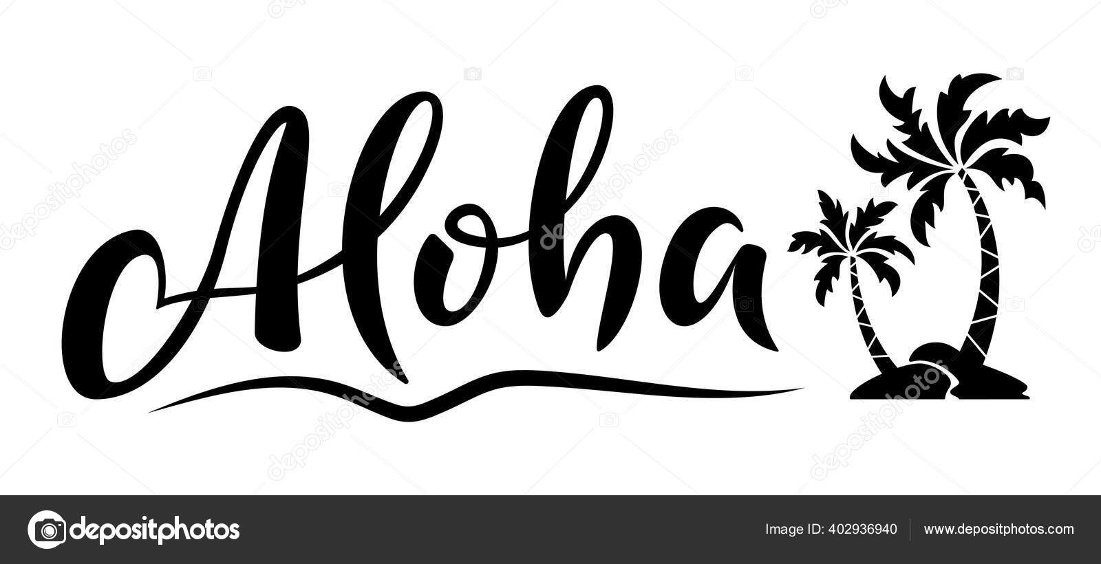 Aloha Texto Letras Mano Con Palmeras Camiseta Verano Impresa Hawaii ...