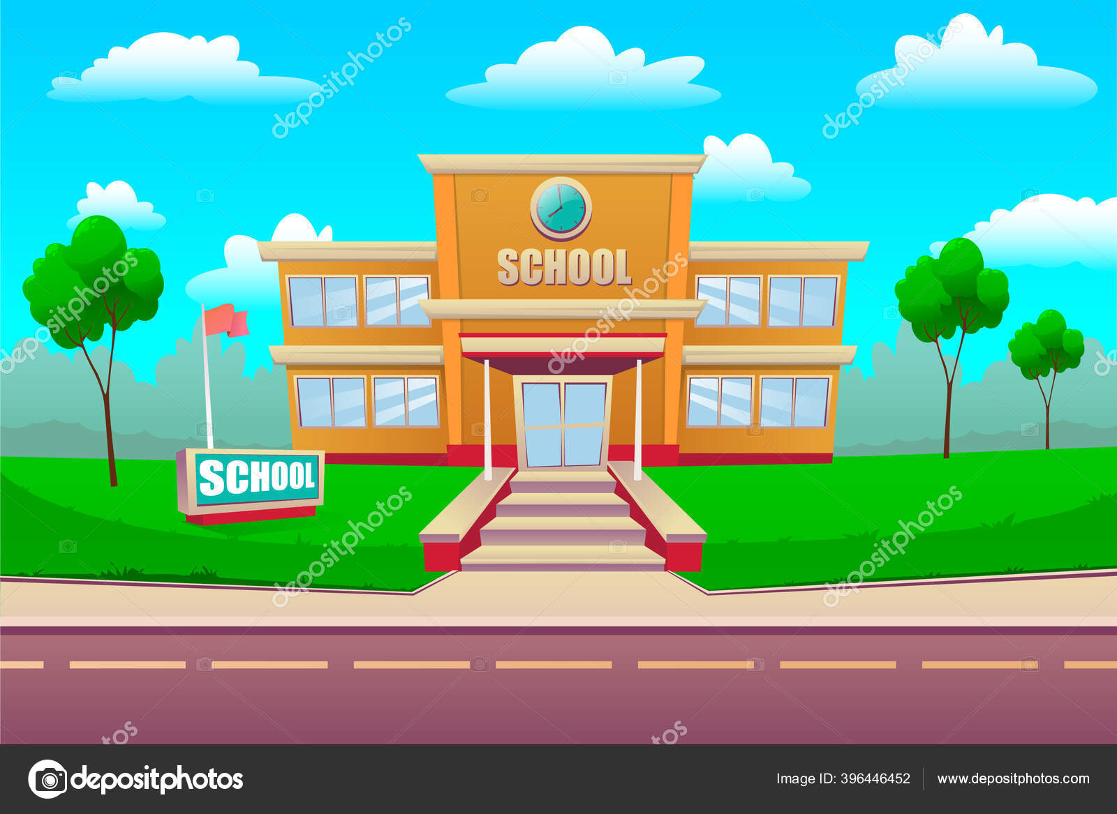 Cartoon school building. Back to school Stock Vector Image by ...