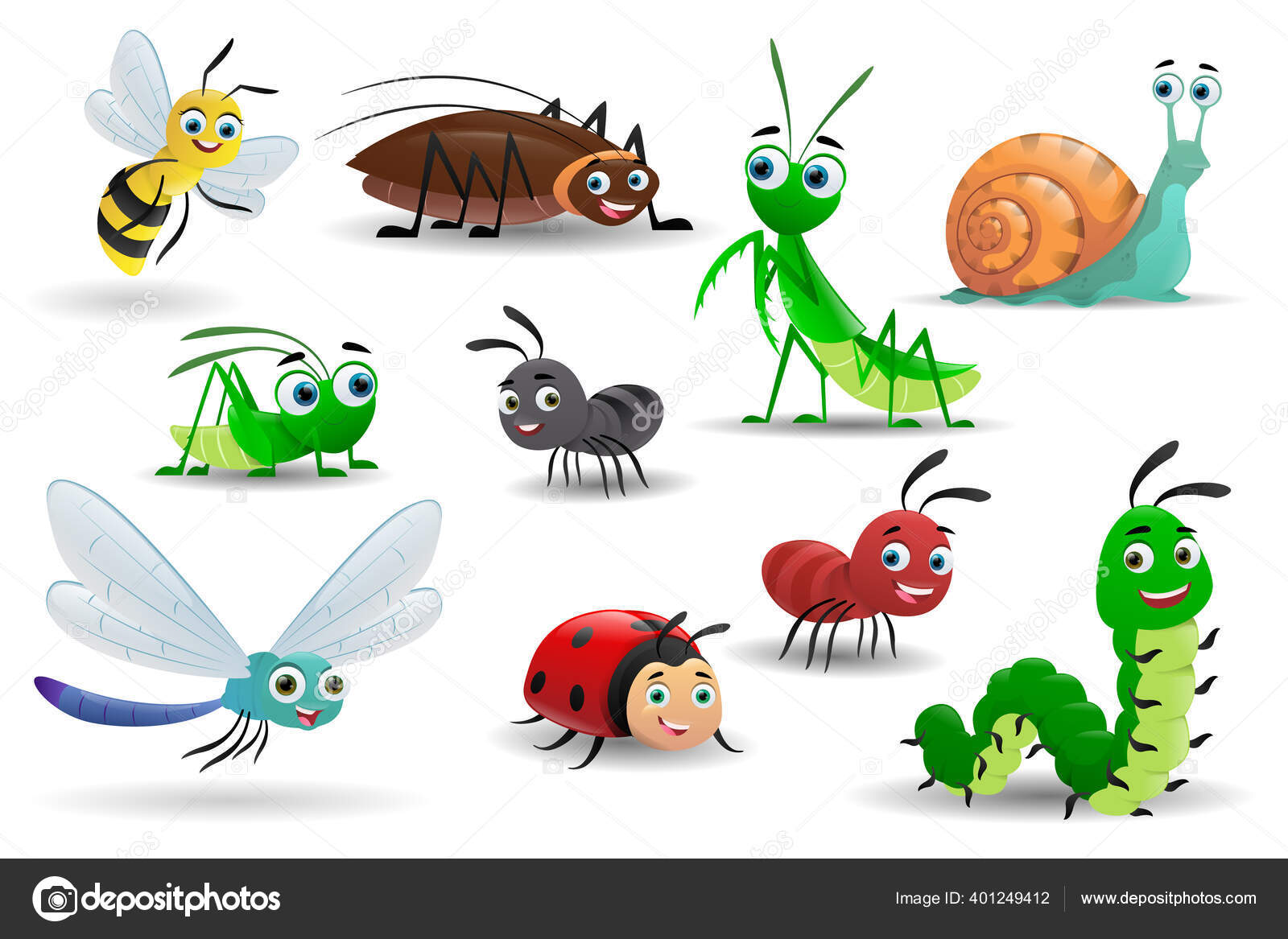 Set of cartoon insects on white background Stock Vector Image by ...