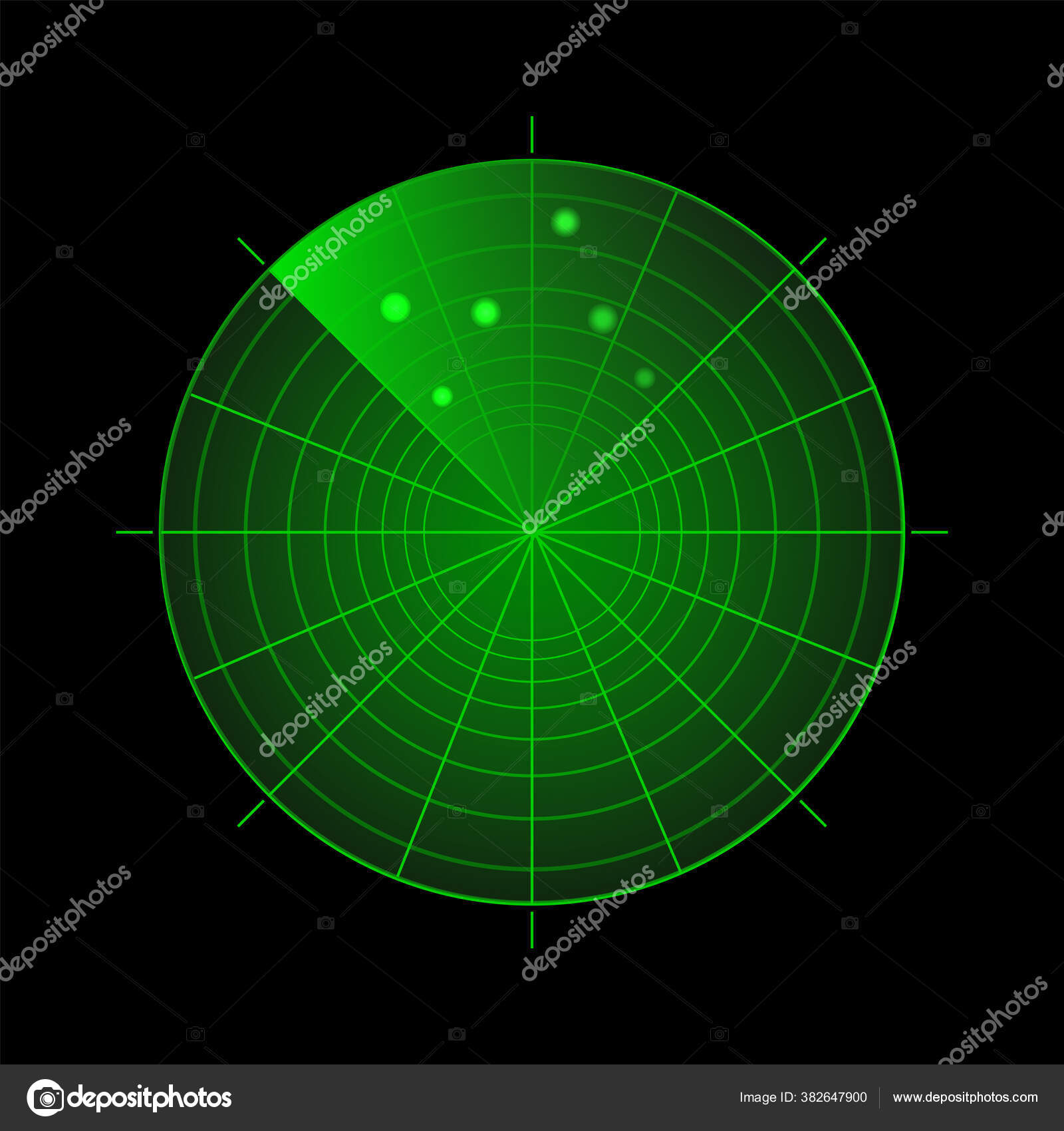 Radar Screen Targets Green Sonar System Black Background Target ...
