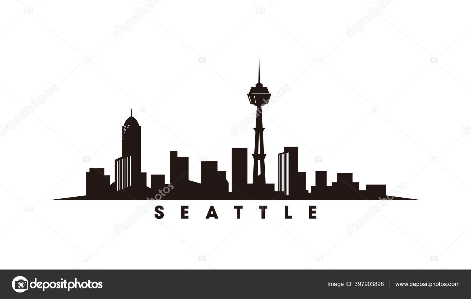 Seattle Skyline Landmarks Seattle Silhouette Vector Stock Vector Image ...