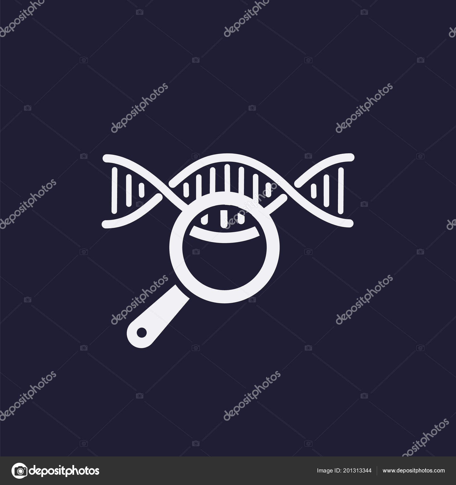 DNA analysis, genetics testing. dna chain in magnifying glass sign ...