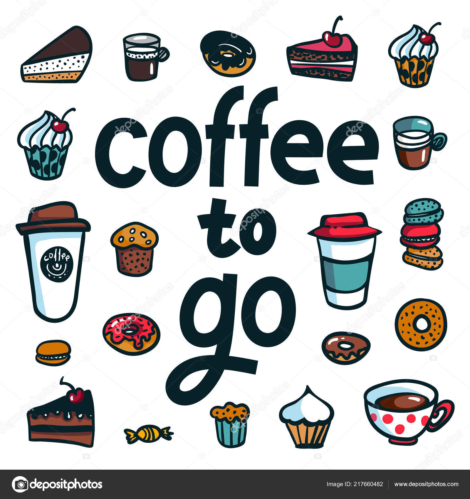 Coffee to go. Poster with lettering To Go and take out coffee cups and ...