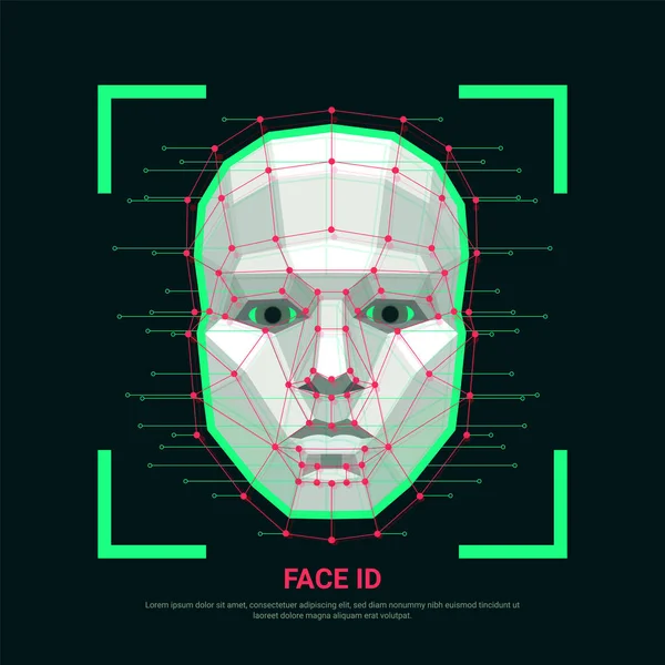 Machine learning system web template. Human face consisting of polygons ...