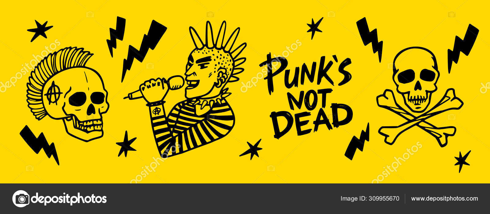 Rock punk set. Punks no palabras muertas y elementos de diseño ...