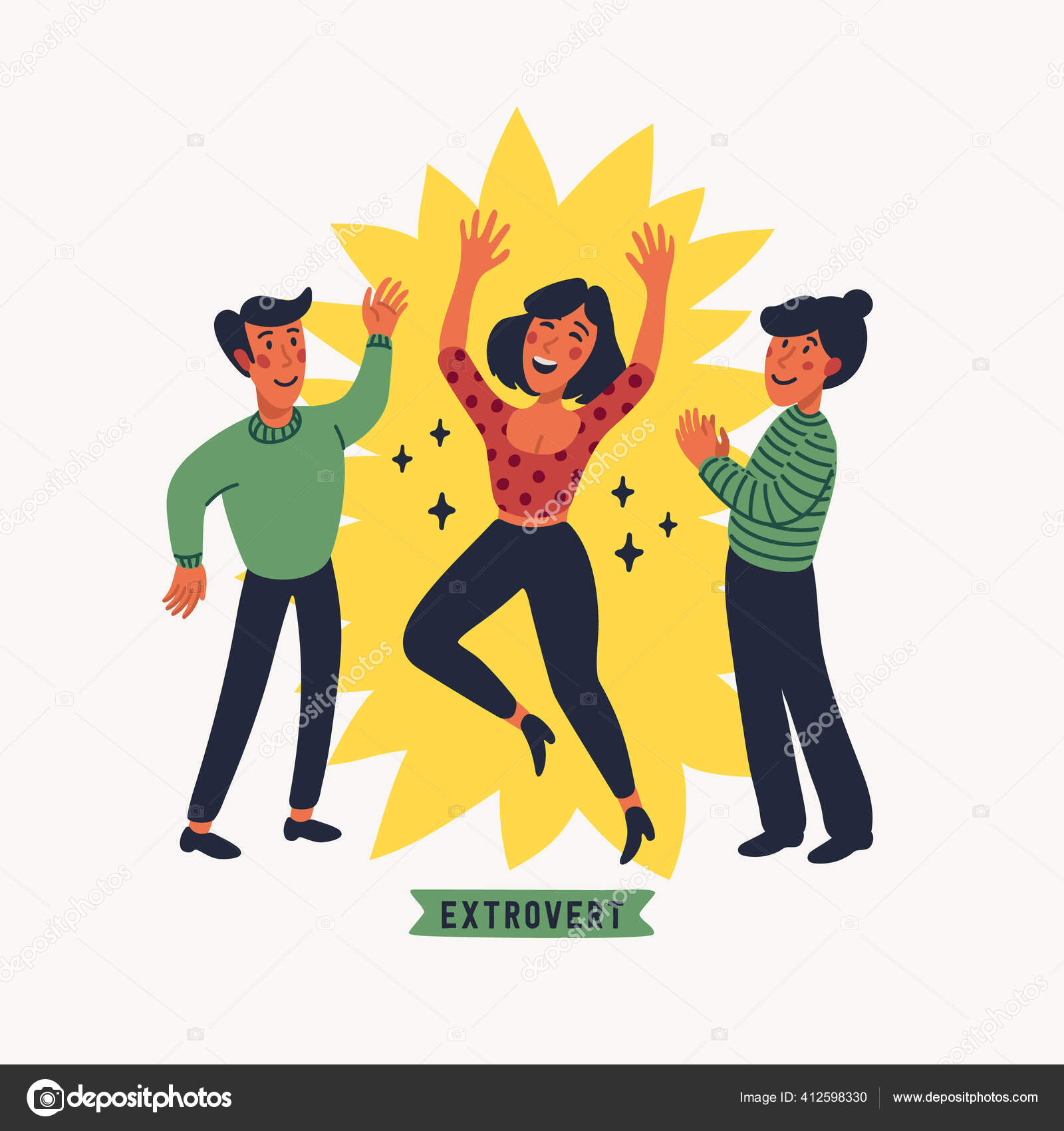 Extroverti. Concept d'extraversion et d'introversion - une jeune femme heureuse sous les feux ...