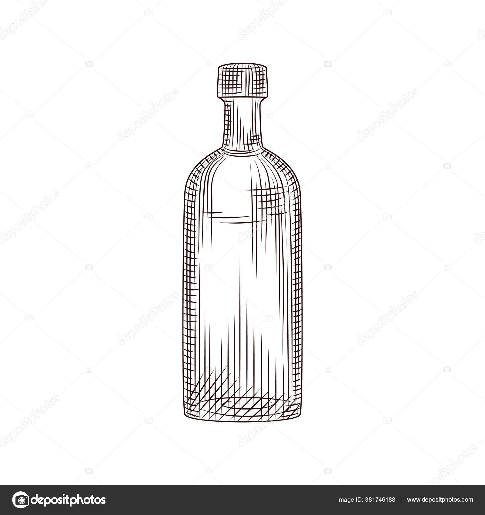 Hand Drawn Alcohol Glass Bottle Sketch Isolated White Background ...