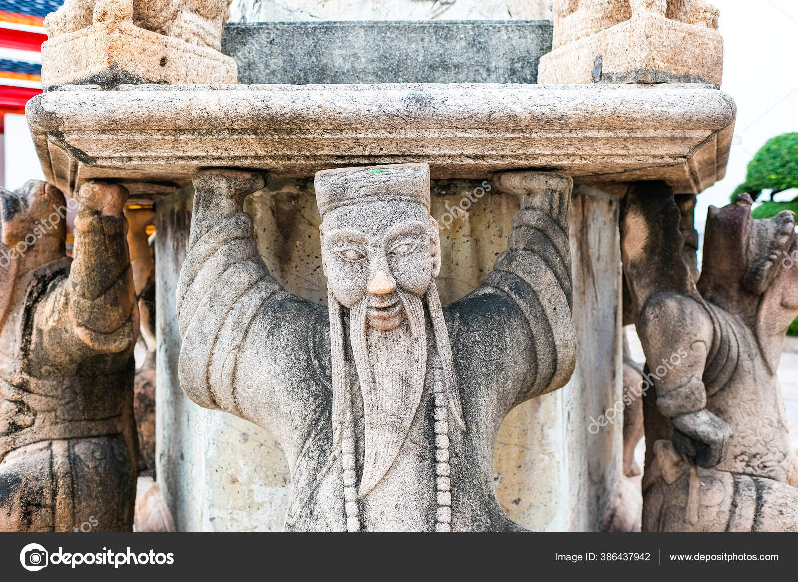 Statue Beard Holding Stone Base Wat Pho Pho Temple Temple — Stock Photo ...