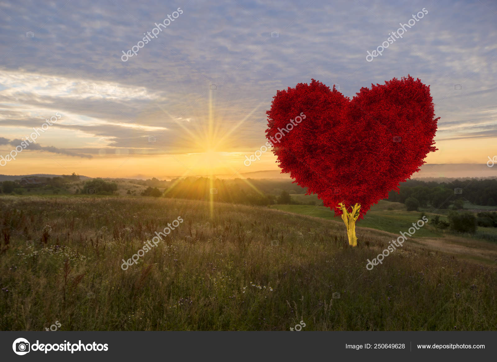 Red Heart Shaped Tree Symbol Love Valentine Day — Stock Photo ...