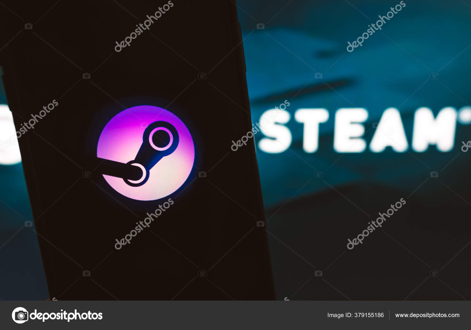 Steam app logo on the smartphone screen. — Stock Photo © nikkimeel ...
