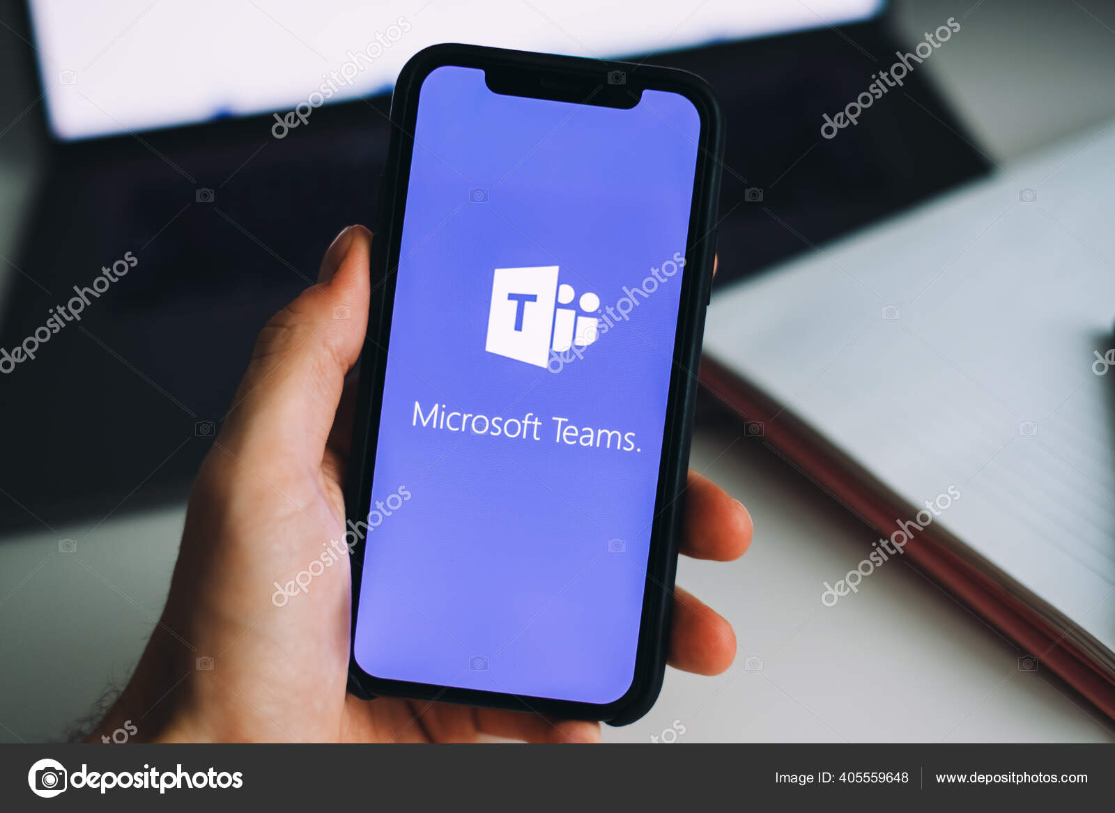 Hand Holding Iphone Microsoft Teams Video Call App Logo Screen — Stock Editorial Photo ...