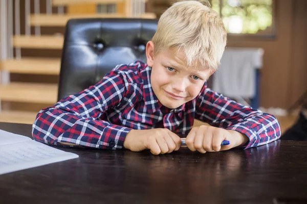 Sad Schoolboy Writing Notebook Home Homework Education Childhood People ...