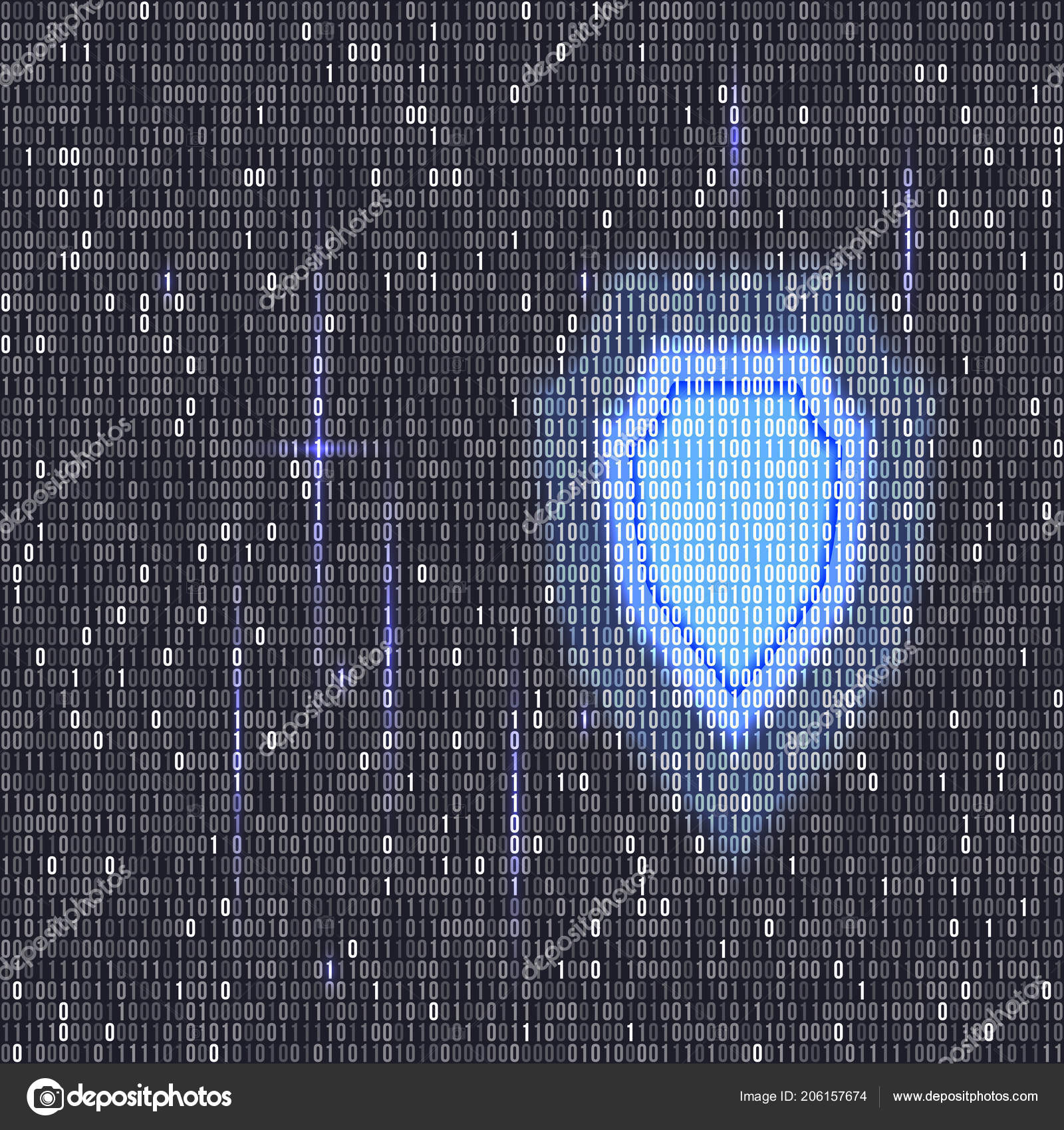 Digital lock guard sign. Binary code vector background with numbers one and zero. Artificial ...