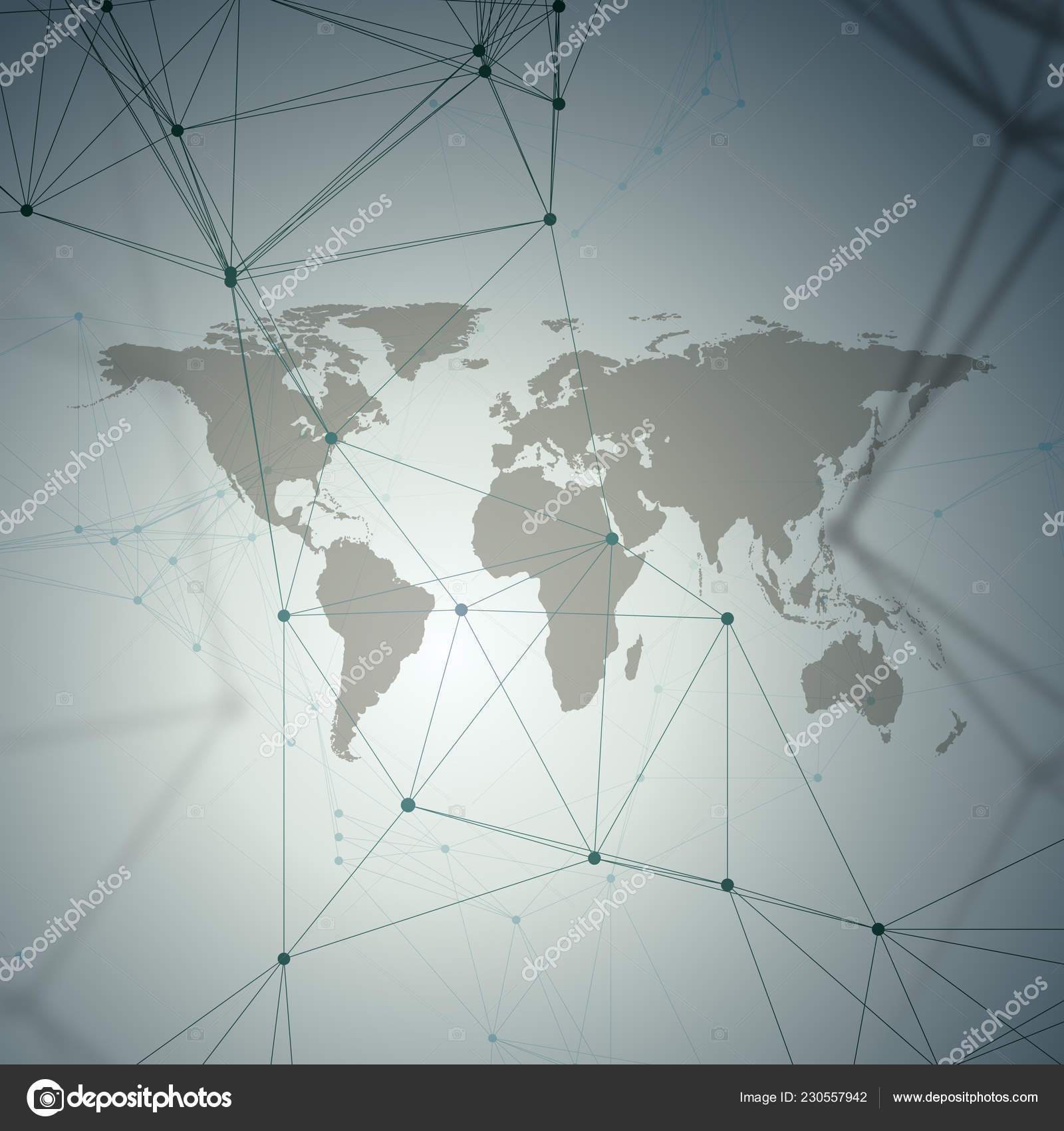 Chemistry pattern, black world map, connecting lines and dots, molecule ...