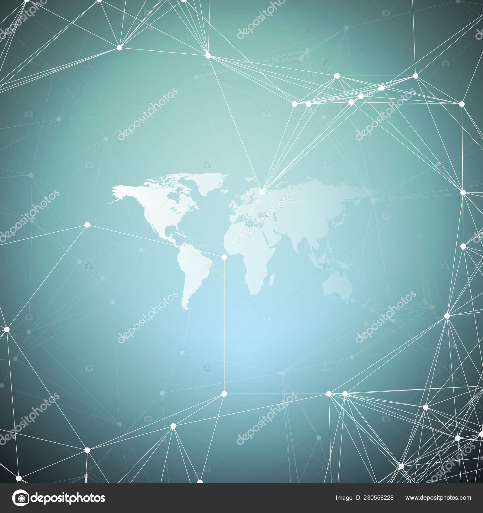 White world map with chemistry pattern, connecting lines and dots ...
