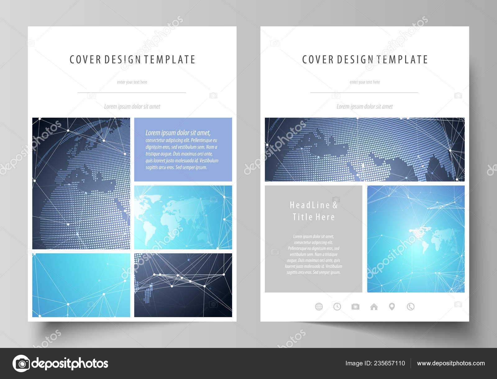 The vector illustration of the editable layout of A4 format covers ...