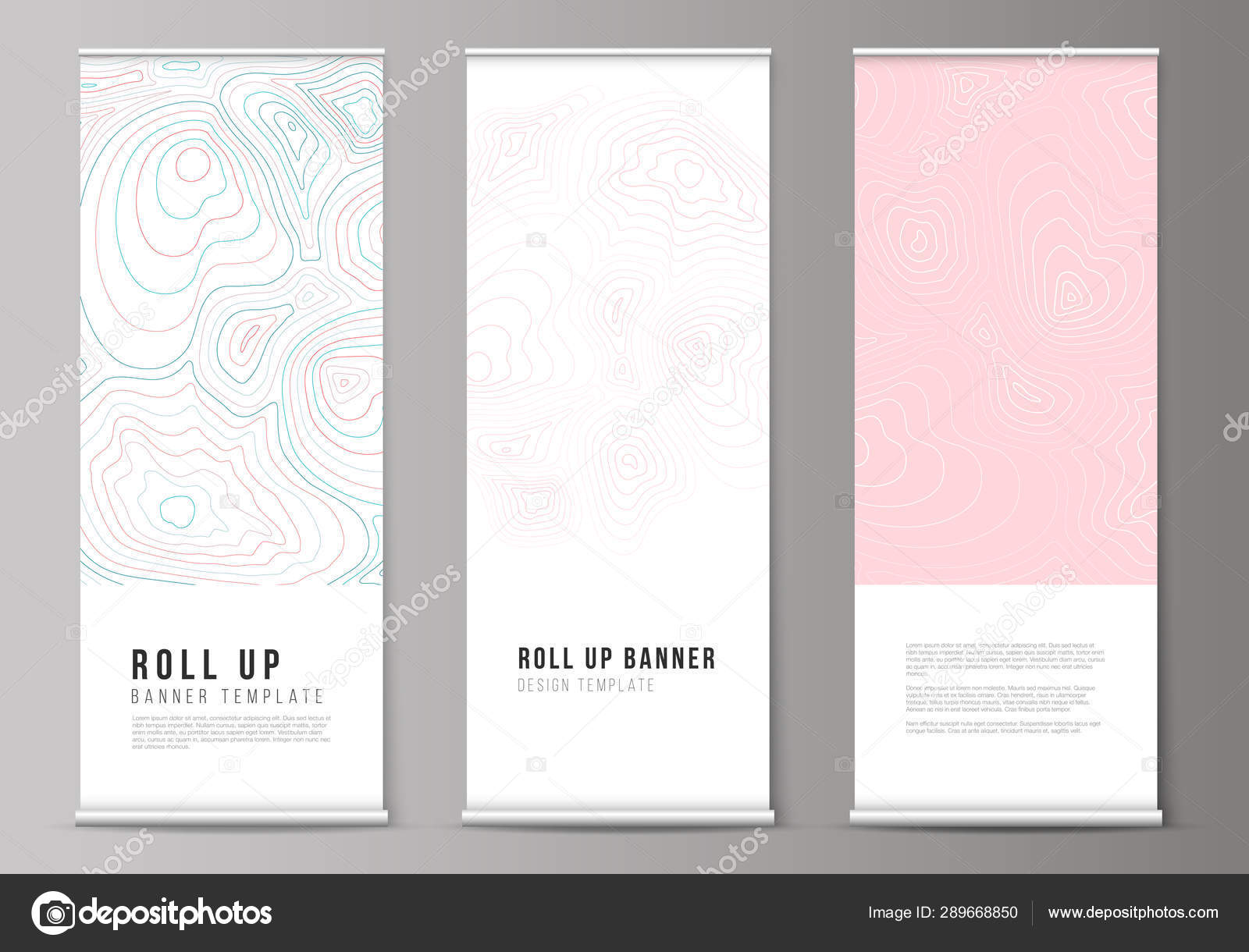 The vector illustration of the editable layout of roll up banner stands ...