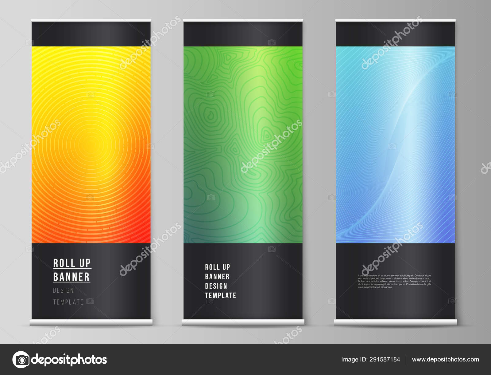 The vector illustration of the editable layout of roll up banner stands ...