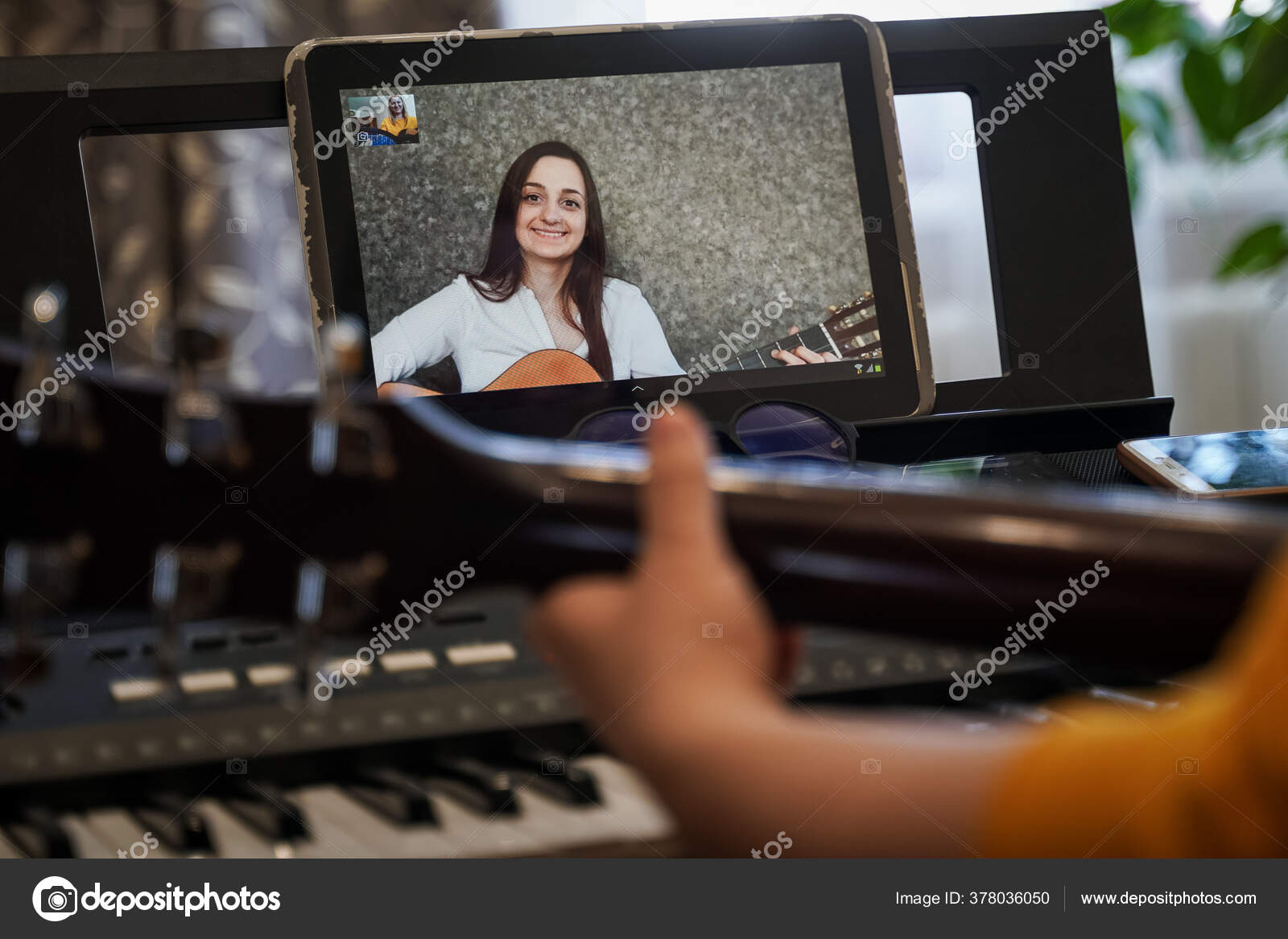 Female Musicians Rehearse Online While Homes Isolation Using Tablet ...