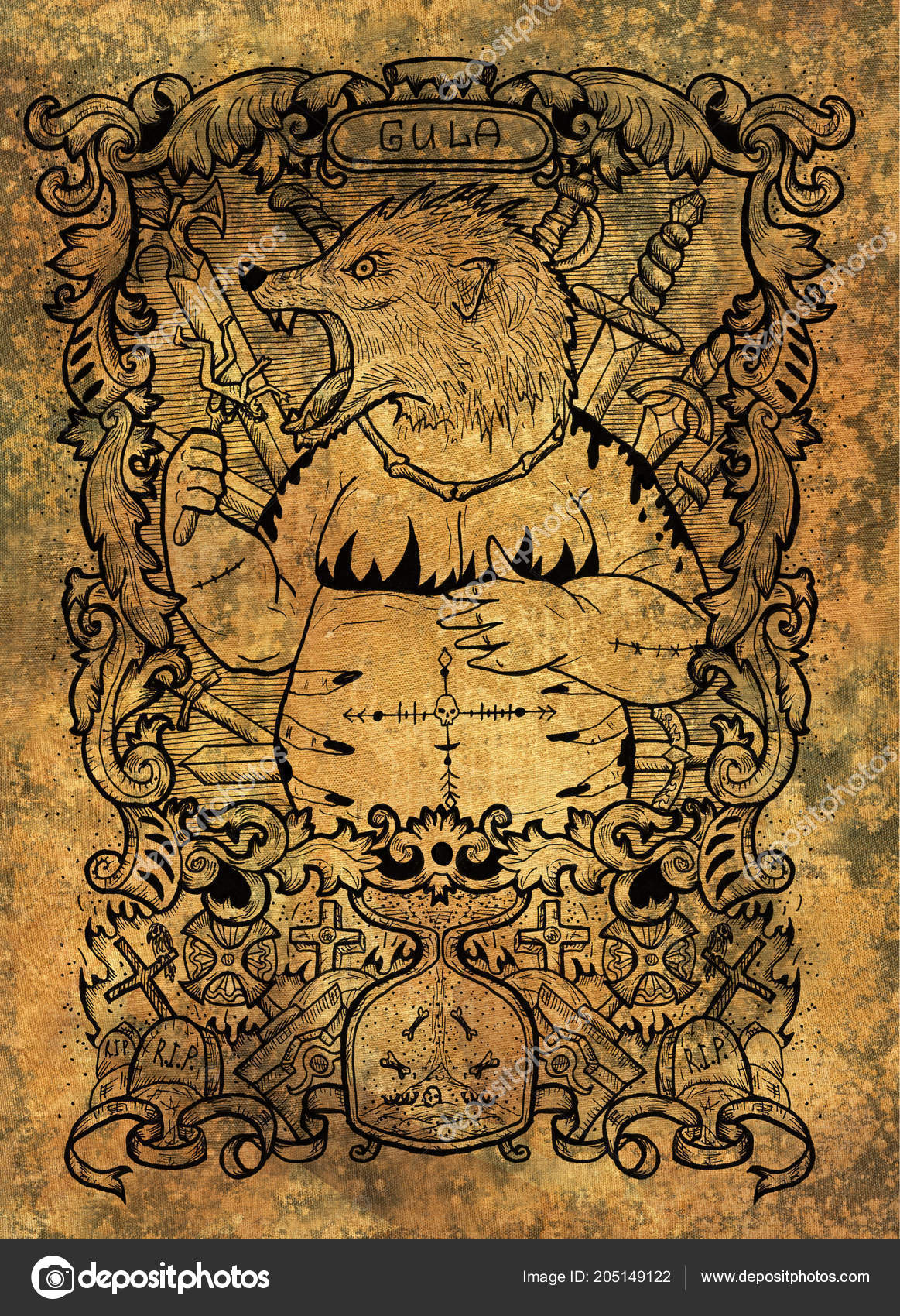 Gluttony Latin Word Gula Means Obesity Seven Deadly Sins Concept Stock ...