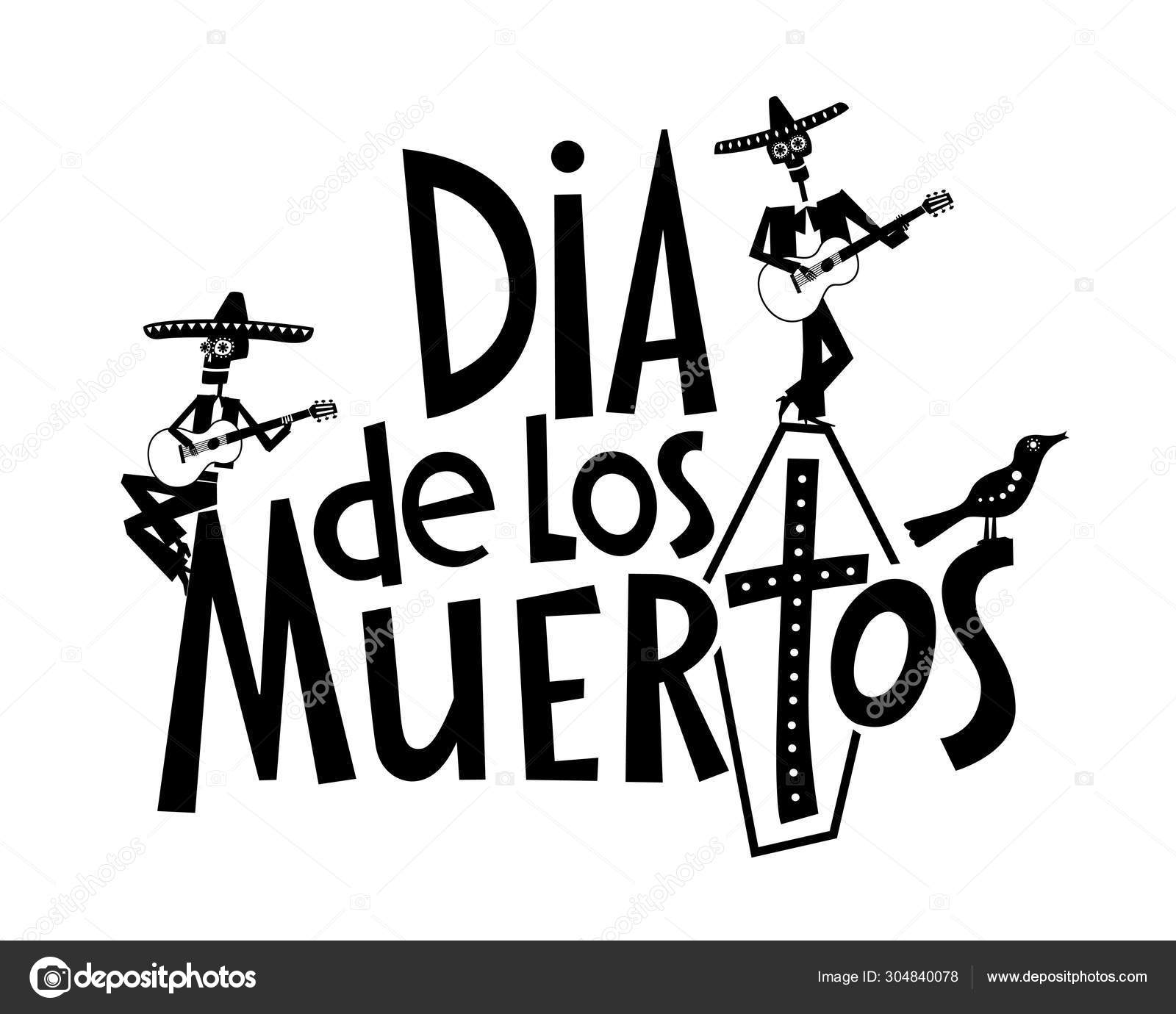 Holiday Day Dead Skeletons Play Guitar Letters Dia Los Muertos Stock ...