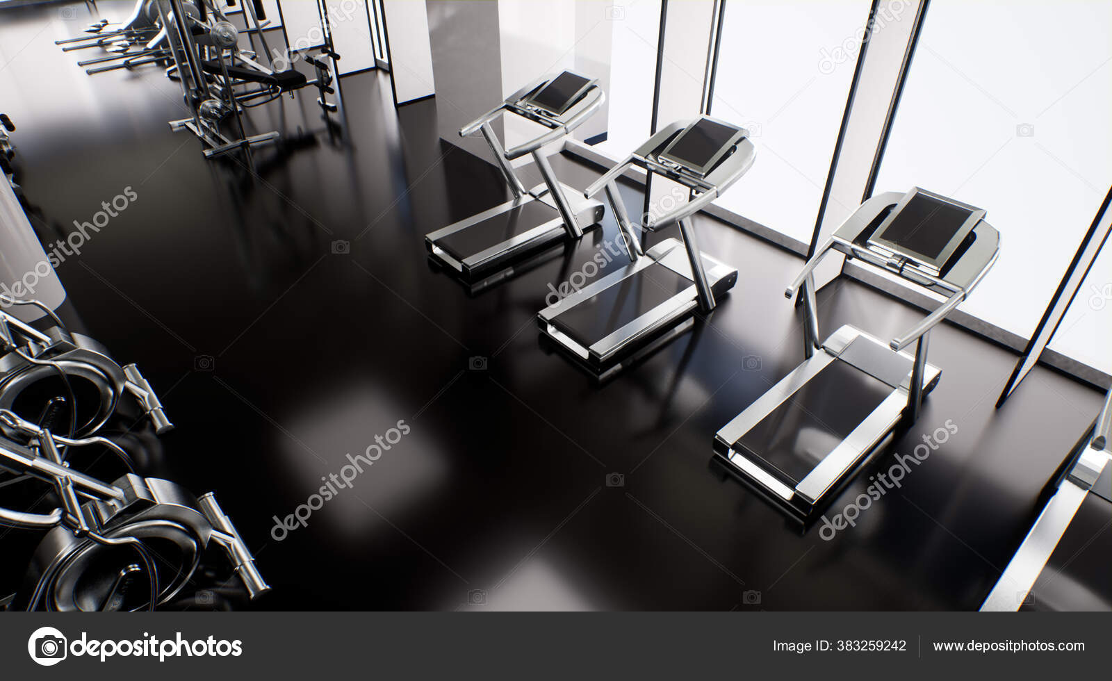 Modern Fitness Interior Black Floor Exercise Equipment Render — Stock ...