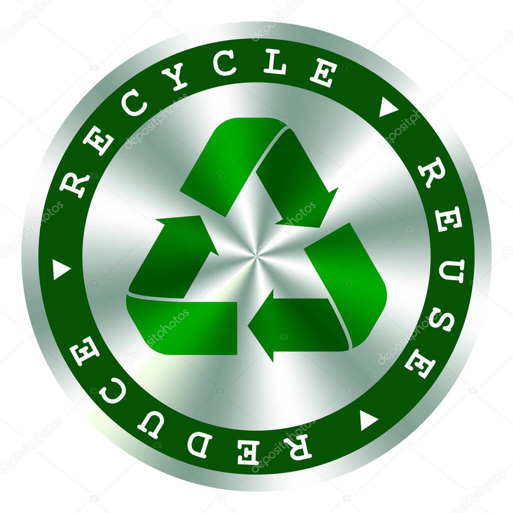 Reciclar, reutilizar, reducir icono holograma verde, símbolo de flechas ...