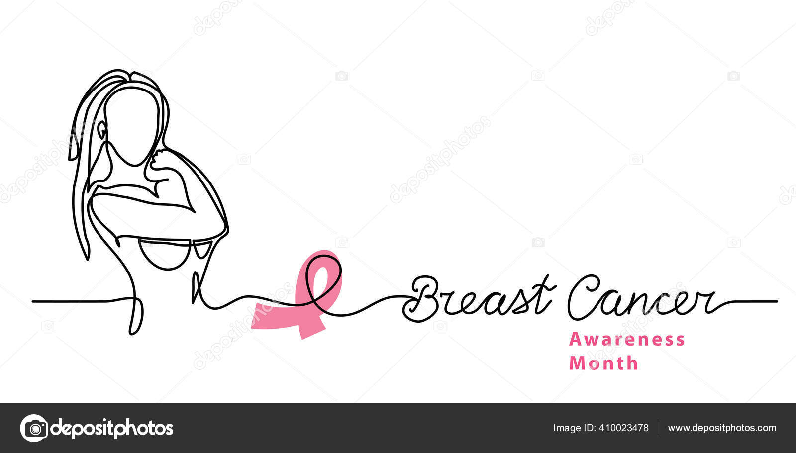 Breast cancer line art background with woman and pink ribbon. Simple ...