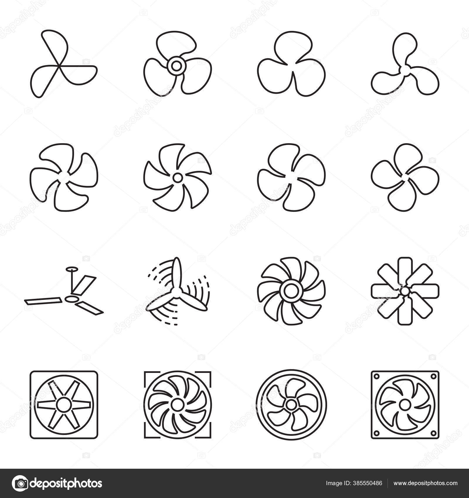 Fan Icons Collection Linear Line Symbols Isolated White Background ...