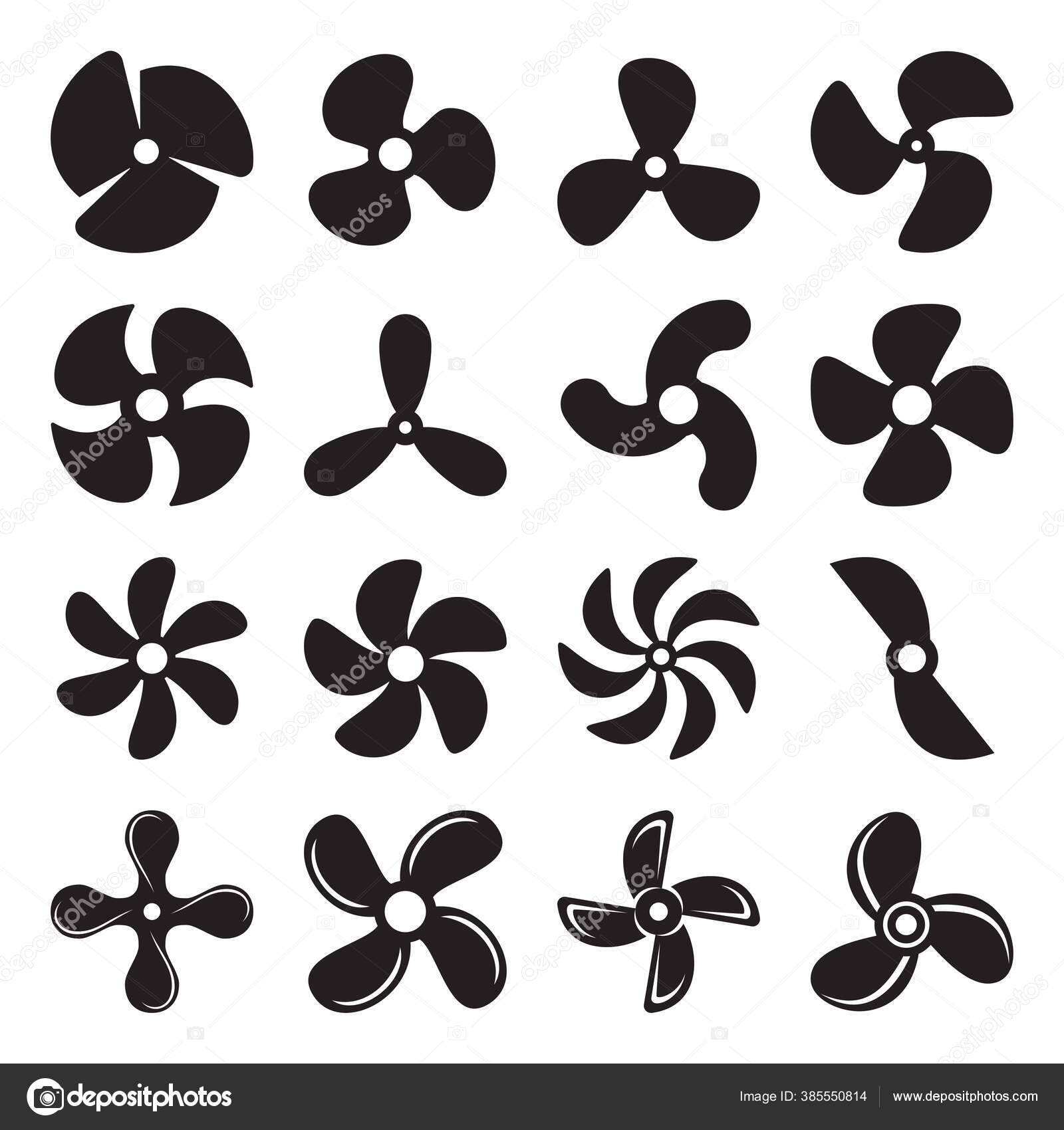 Propeller Screw Icons Collection Black Propeller Screw Symbols Isolated ...