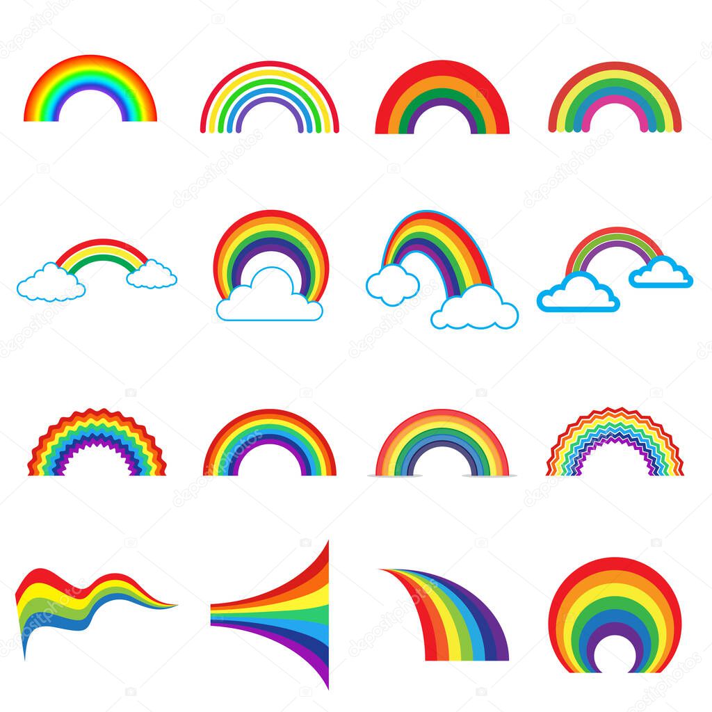 Iconos del arco iris. Iconos de arco iris de colores. 16 símbolos de ... Iconos del arco iris. Iconos de arco iris de colores. 16 símbolos de ...
