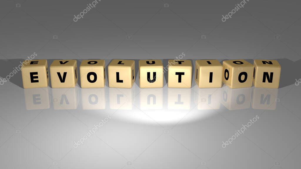 EVOLUCIÓN hecha por letras de dados dorados y cruce de color para los ...