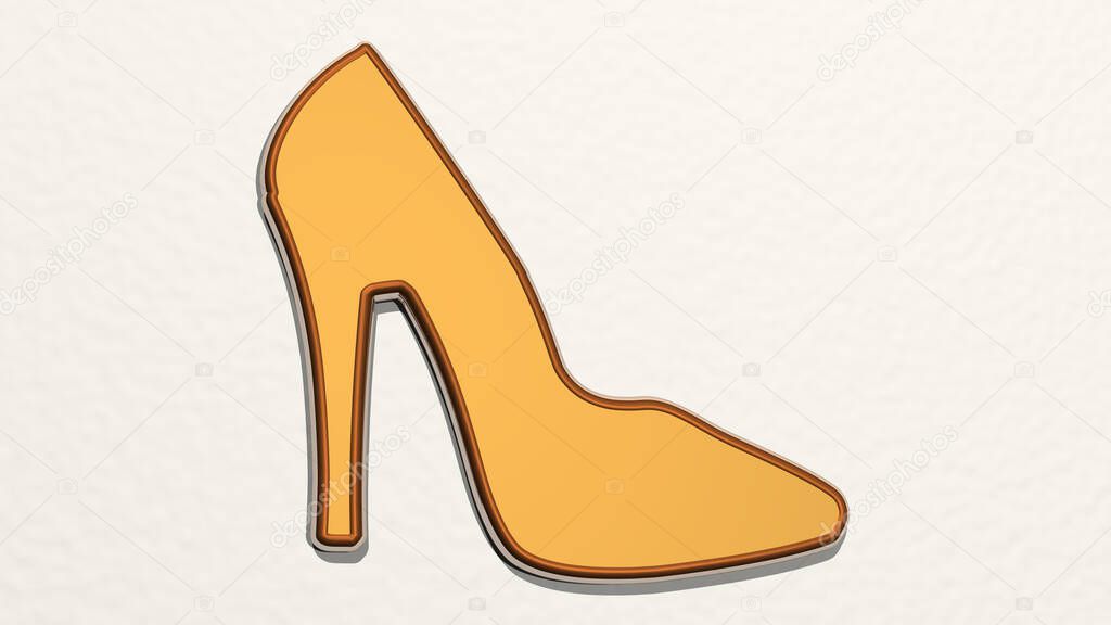 SHOE TALÓN ALTO desde una perspectiva en la pared. Una gruesa escultura ...