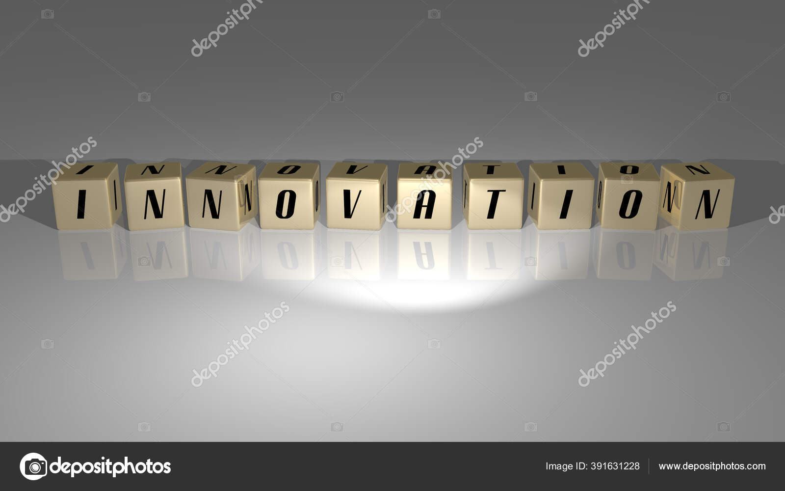 Representation Innovation Icon Wall Text Arranged Metallic Cubic ...
