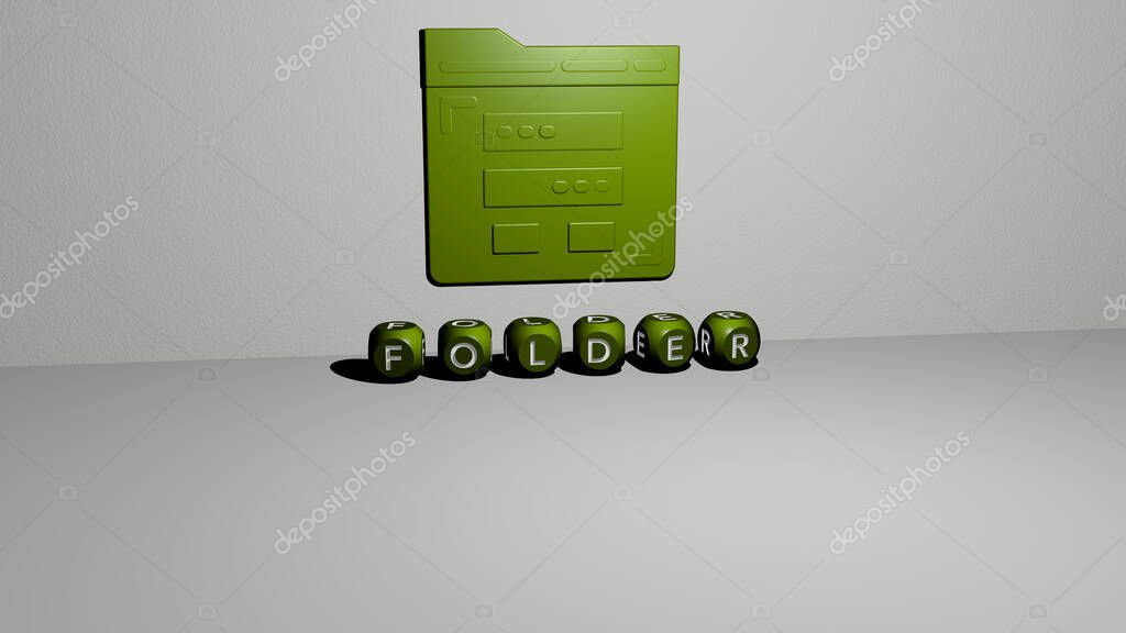 Representación 3D de FOLDER con icono en la pared y texto dispuesto por ...
