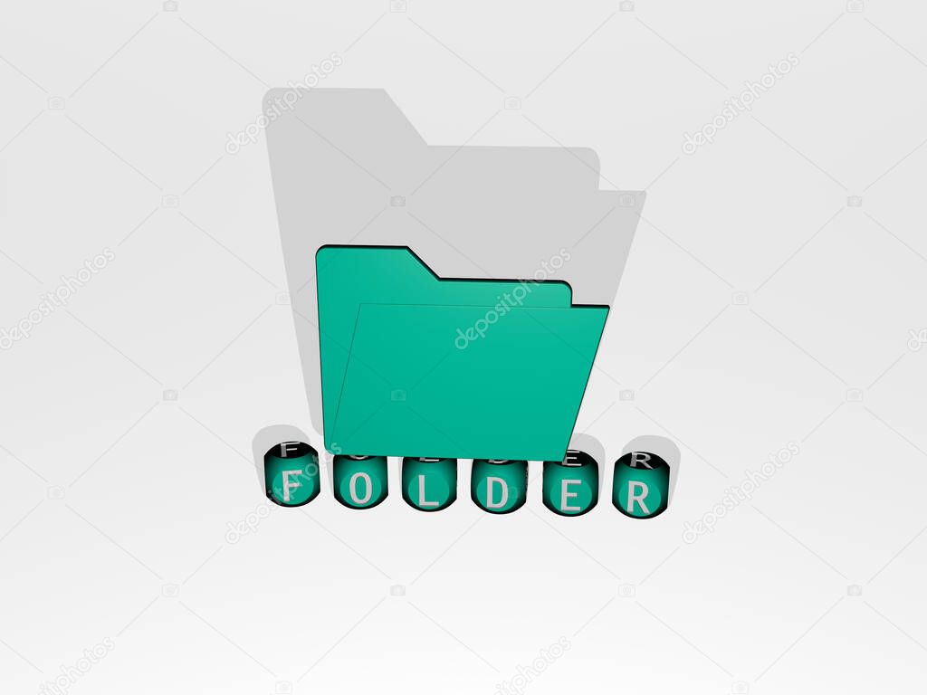 Representación 3D de FOLDER con icono en la pared y texto dispuesto por ...