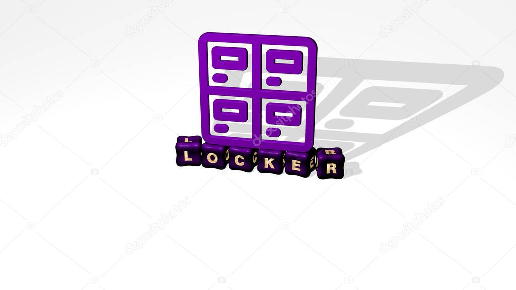 Representación 3D de LOCKER con icono en la pared y texto dispuesto por ...