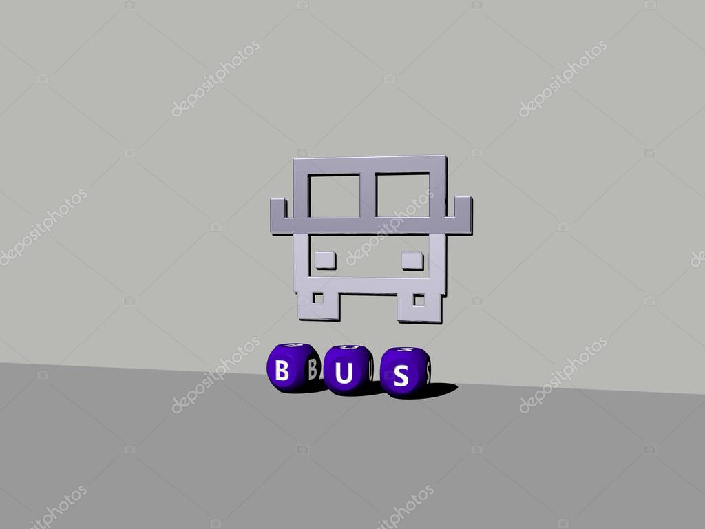 Imagen gráfica 3D de bus verticalmente junto con texto construido por ...